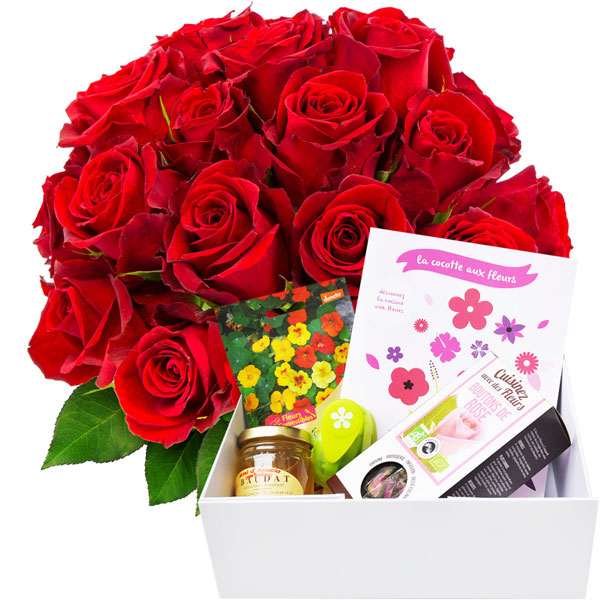 Cadeaux Gourmands "20 ROSES ROUGES + KIT FRENCH COCOTTE" - Livraison ...