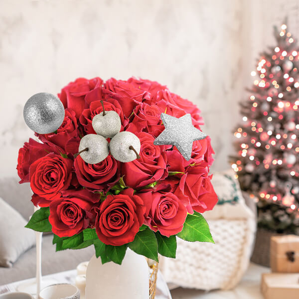Cadeaux insolites "20 ROSES ROUGES + 3 PICS ARGENT" - Livraison Express ...