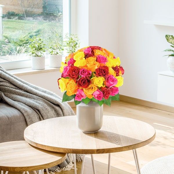 Bouquet de roses "BOUQUET DE 50 ROSES MULTICOLORES" - Livraison Express ...