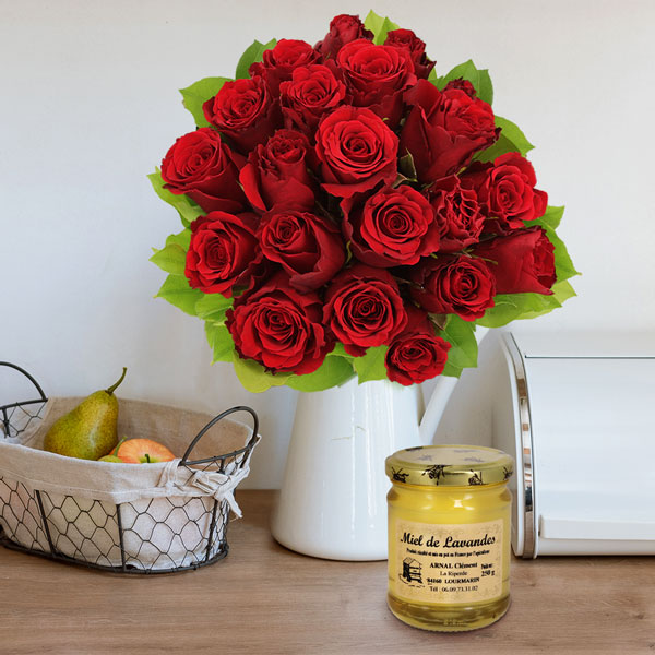 Cadeaux Gourmands "20 ROSES ROUGES + MIEL DE LAVANDES" - Livraison ...