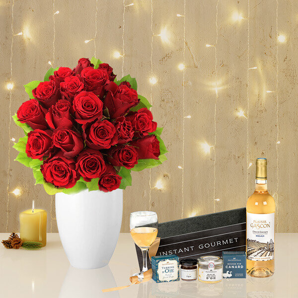 Cadeaux Gourmands "20 ROSES ROUGES + COFFRET EPICURE" - Livraison ...