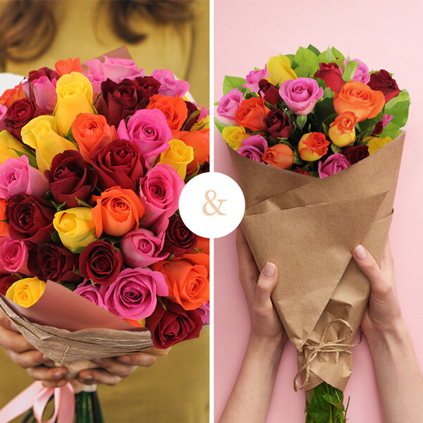 Bouquet de roses "80 ROSES MULTICOLORES + 20 ROSES OFFERTES ...