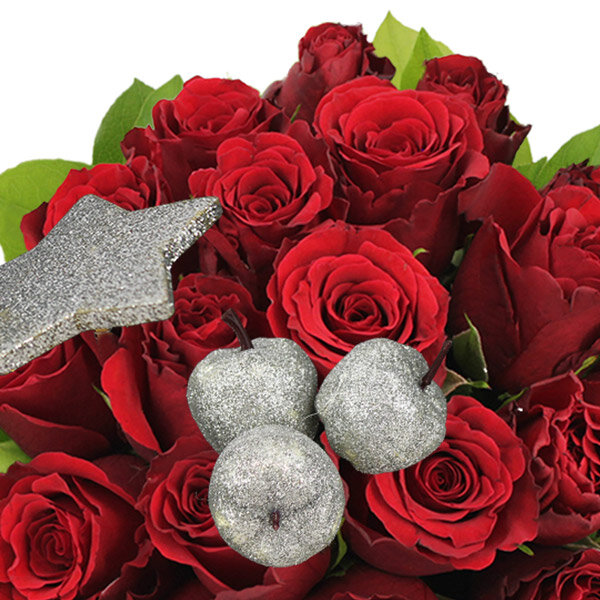 Cadeaux Déco "20 ROSES ROUGES + PICS ARGENT" - Livraison Express | Florajet