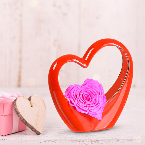 Bouquet de roses "MINI COEUR ROUGE + ROSE STABILISEE ROSE EN COEUR ...