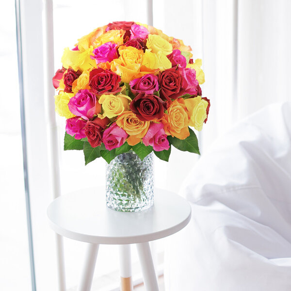 Bouquet de roses "BOUQUET DE 50 ROSES MULTICOLORES" - Livraison Express ...