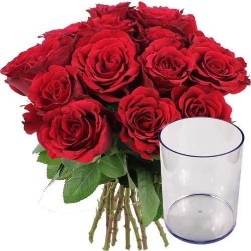 Bouquet de roses "15 ROSES ROUGES + VASE" - Livraison Express | Florajet