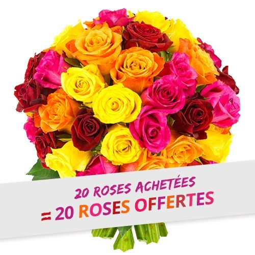 Bouquet de roses "40 ROSES MULTICOLORES" - Livraison Express | Florajet