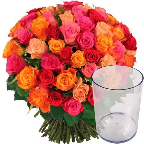 Bouquet de roses "50 ROSES VARIEES + VASE" - Livraison Express | Florajet