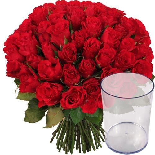 Bouquet de roses "50 ROSES ROUGES + VASE" - Livraison Express | Florajet