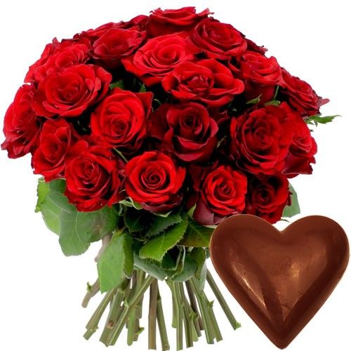 Cadeaux Gourmands "20 ROSES ROUGES + COEUR + VASE" - Livraison Express ...