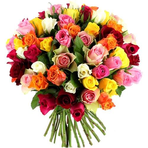 Bouquet de roses "50 ROSES VARIEES + VASE" - Livraison Express | Florajet
