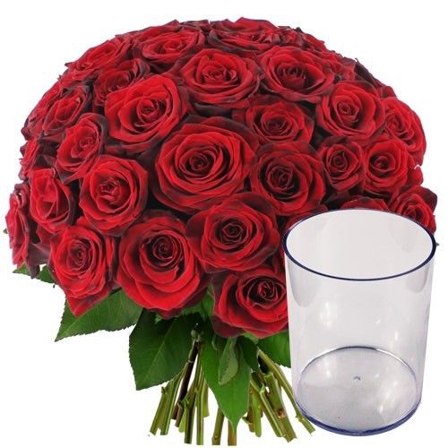 Bouquet de roses "50 ROSES ROUGES + VASE" - Livraison Express | Florajet
