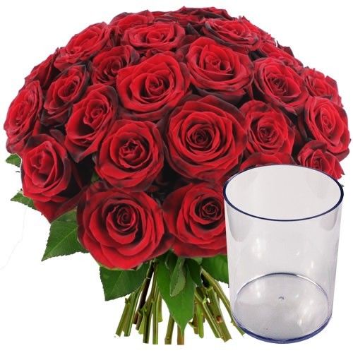 Bouquet de roses "30 ROSES ROUGES + VASE" - Livraison Express | Florajet